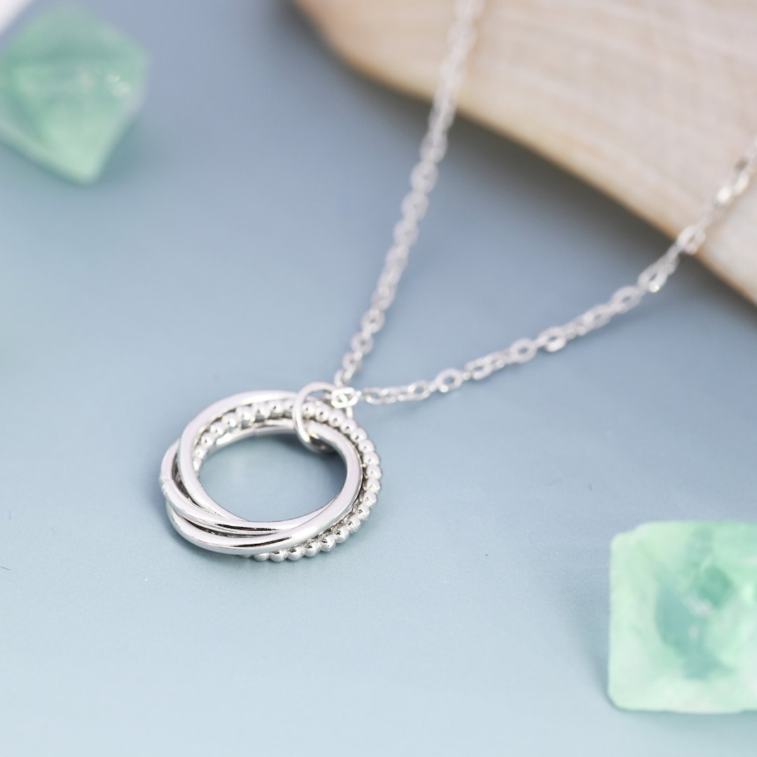 Sterling Silver Four Interlocking Circles Pendant Necklace With Dotted ...