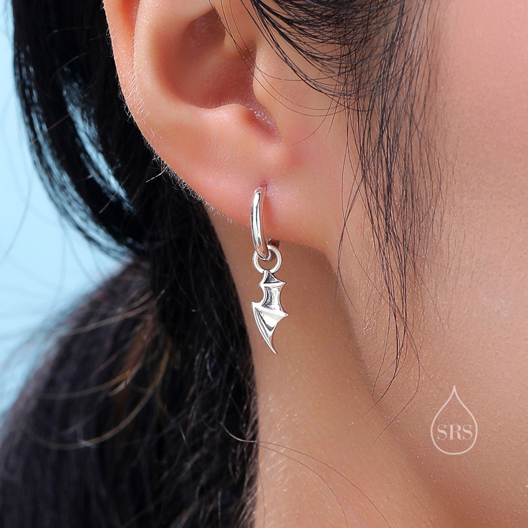 Bat Wing Huggie Hoop Earrings in Sterling Silver, Silver or Gold or ...