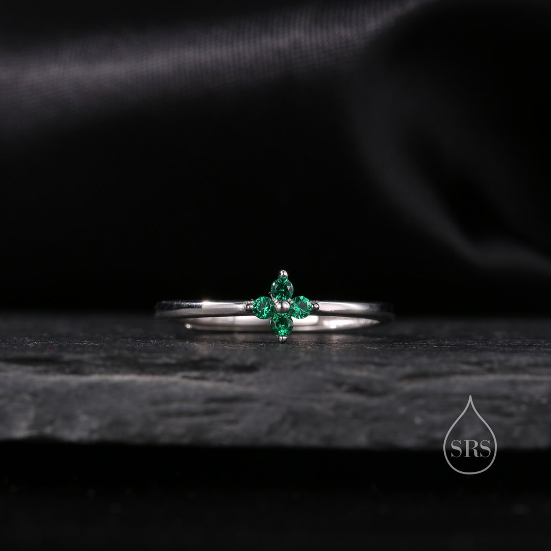 Emerald Green CZ Hydrangea Flower Minimalist Ring in Sterling Silver ...
