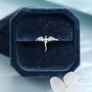 Tiny Flying Dragon Ring in Sterling Silver, Adjustable Size, Dragon Ring, Sterling Silver Dragon ...