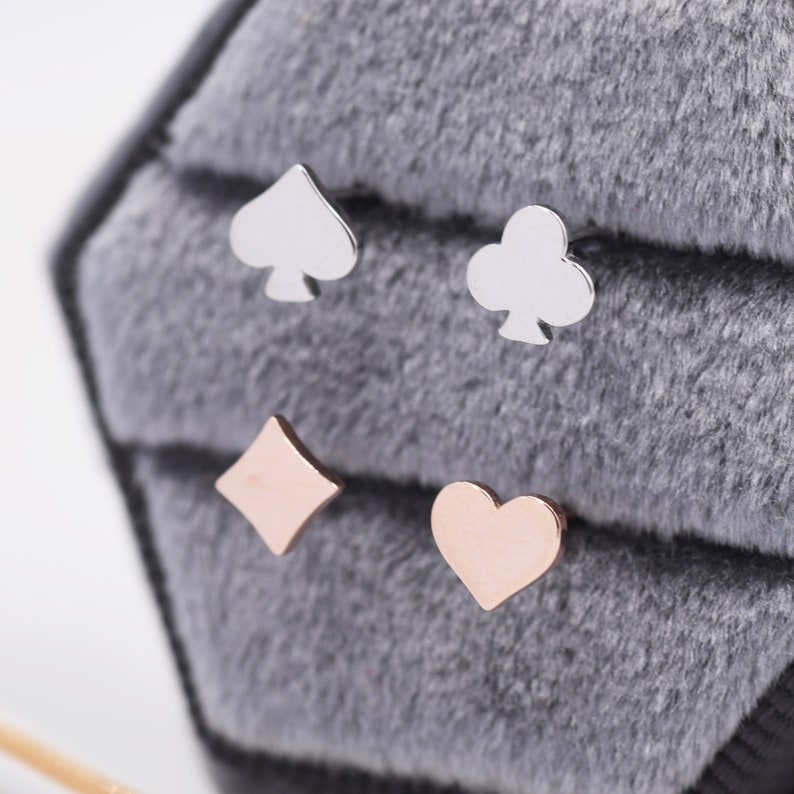 Card Suit Stud Earrings in Sterling Silver Poker Set | Etsy