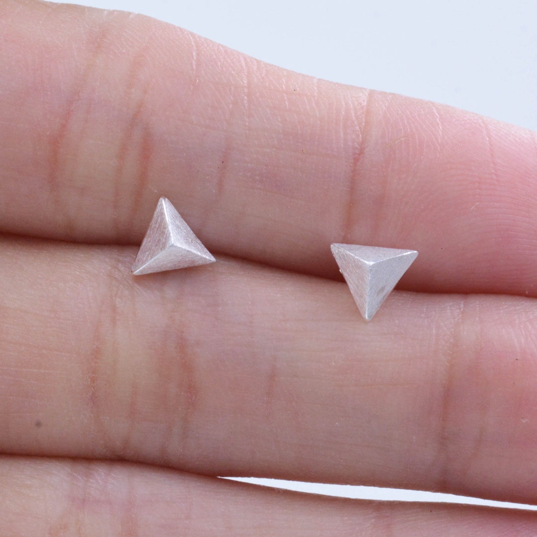 Sterling Silver Pyramid Triangle Spike Stud Earrings - Etsy