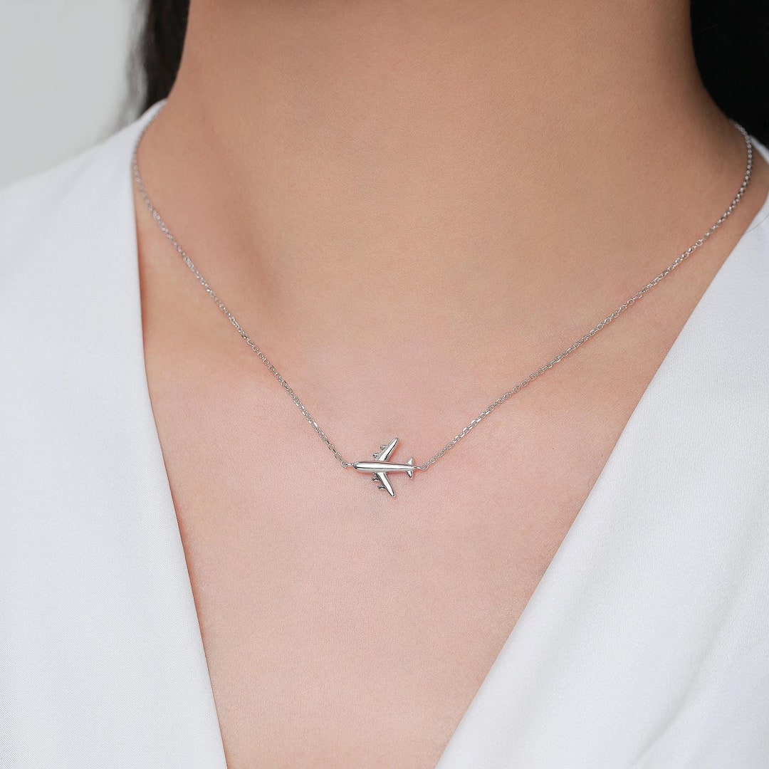 Tiny Plane Pendant Necklace in Sterling Silver, Silver or Gold or Rose ...