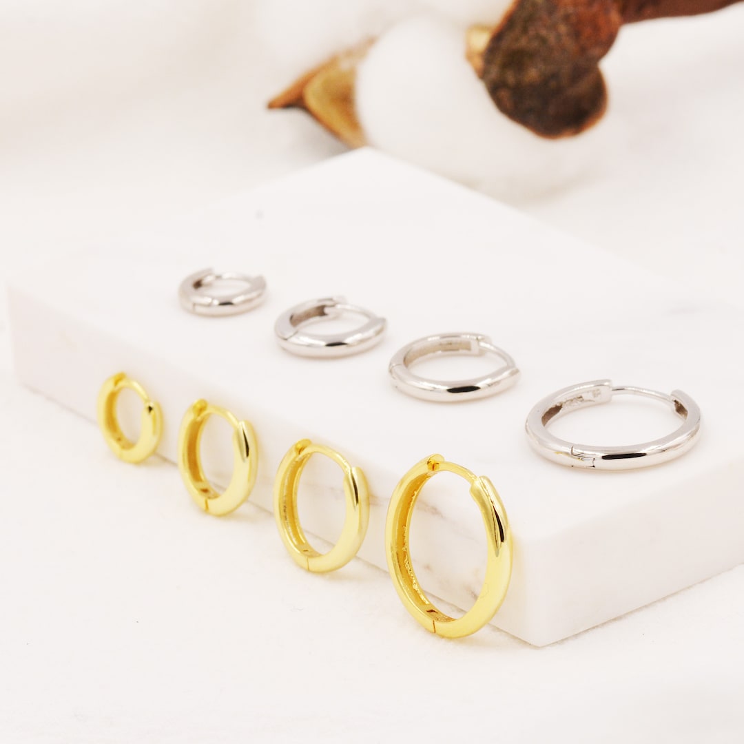 Minimalist Huggie Hoop Earrings in Sterling Silver, 6mm to 18mm Hoops ...