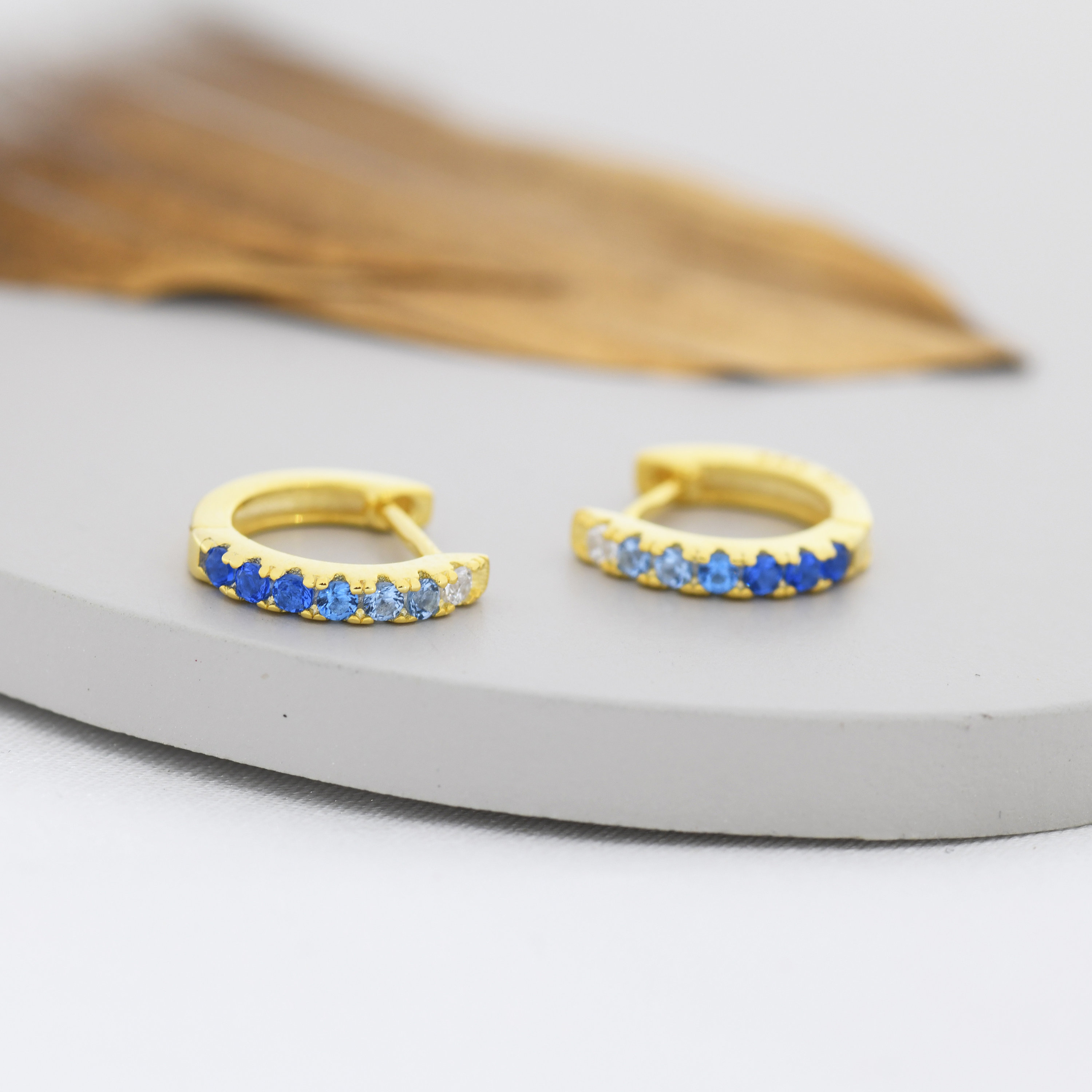 Sapphire Blue Ombre CZ Huggie Hoops in Sterling Silver Silver - Etsy UK