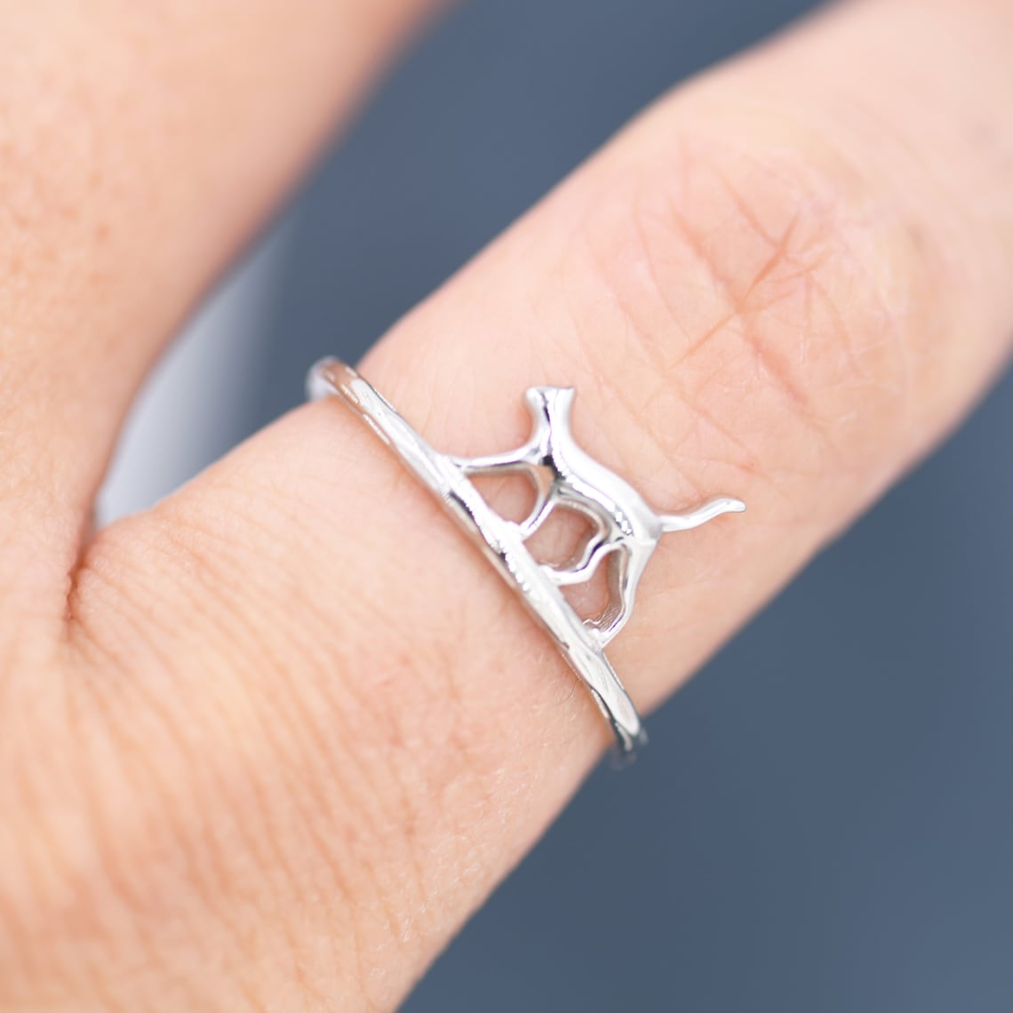 Cute Cat Ring in Sterling Silver Cat Silhouette Ring Two - Etsy