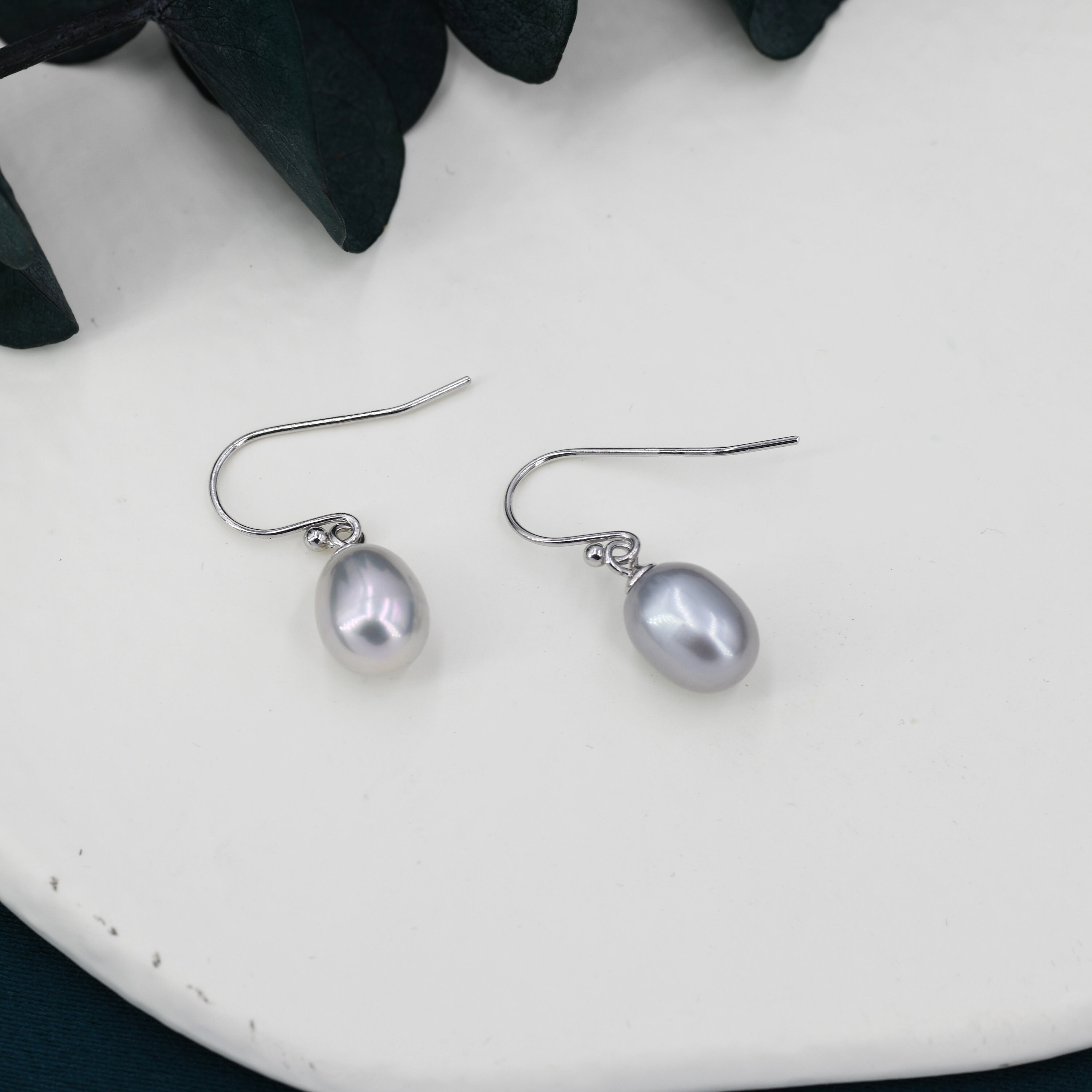 Sterling Silver Grey Pearl Earrings, Natural Freshwater Pearl Drop Hook ...