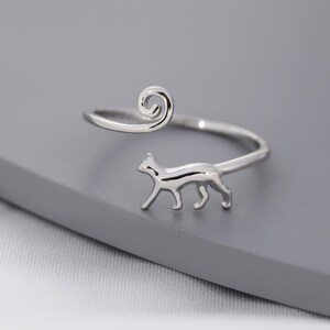 Sterling Silver Cat Ring, Adjustable Sized Ring, Open Ring, Stacking ...
