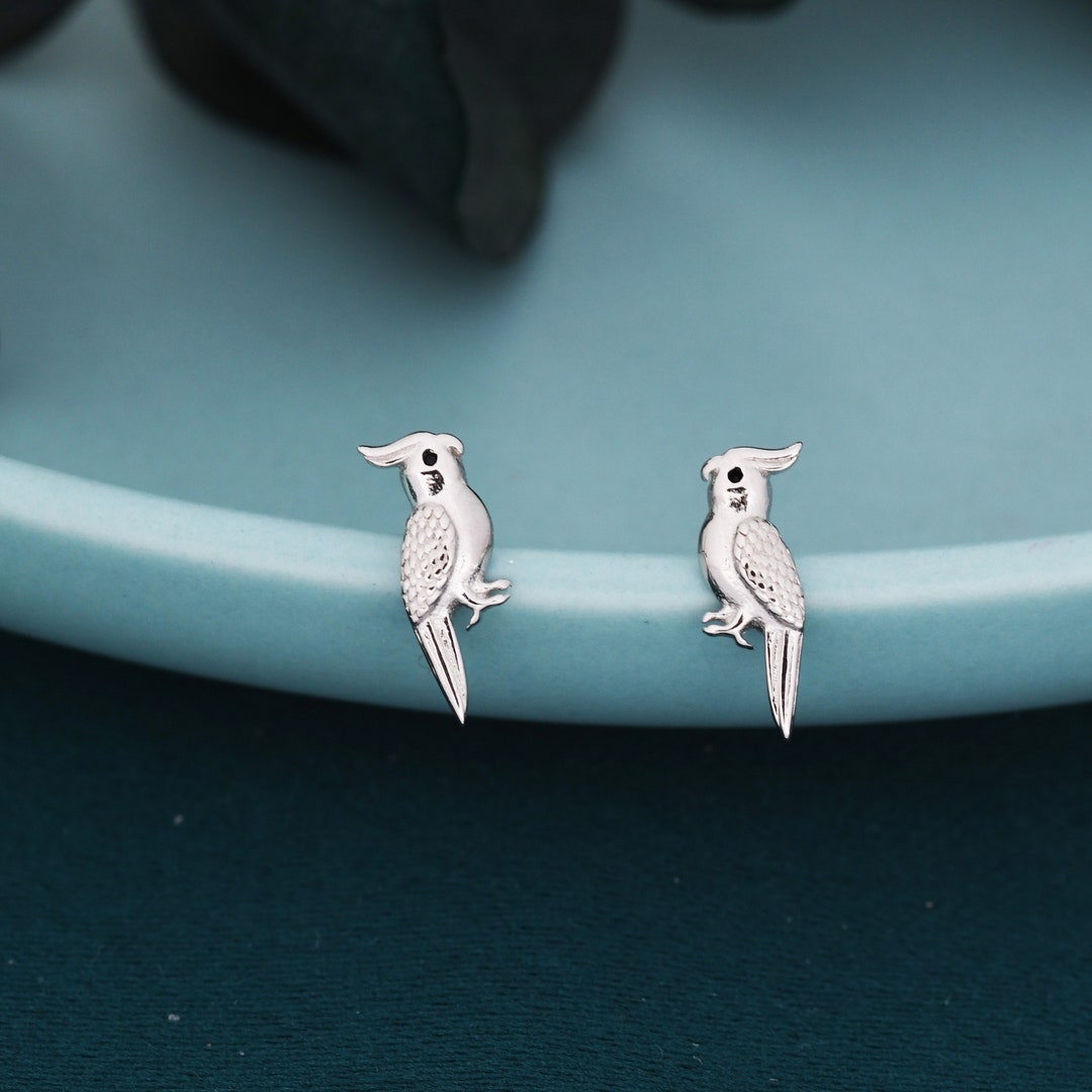 Tiny Cockatoo Parrot Stud Earrings in Sterling Silver, Silver or Gold ...