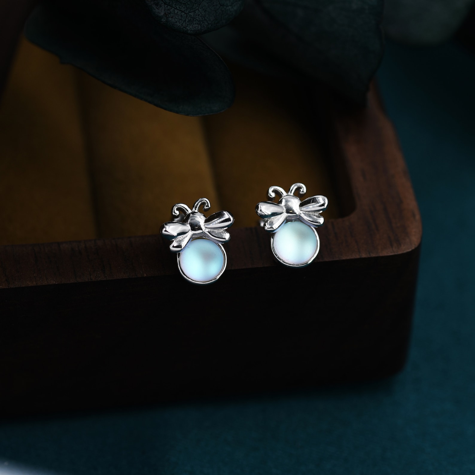 Firefly Stud Earrings in Sterling Silver With Frosted Moonstone - Cute ...