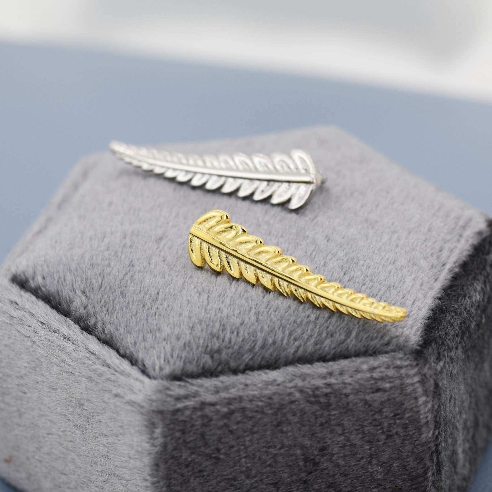 Fern Leaf Ear Crawlers in Sterling Silver, Leaf Climber Earrings ...