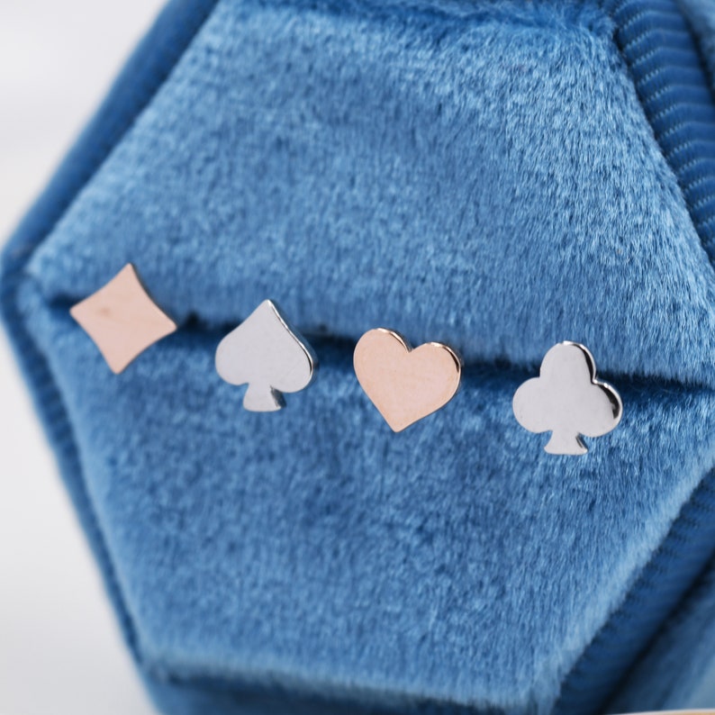 Card Suit Stud Earrings in Sterling Silver, Poker Set Earrings, Rose ...
