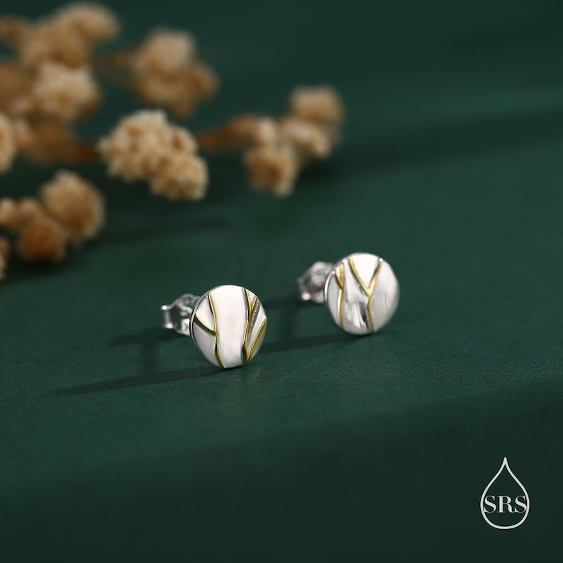 Japanese Kintsugi Inspired Disk Stud Earrings in Sterling Silver ...