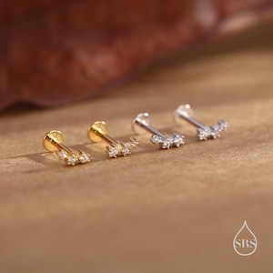 Tiny CZ Trio Internally Threaded Flat Back /screw Back Earrings in Sterling Silver, Silver or ...