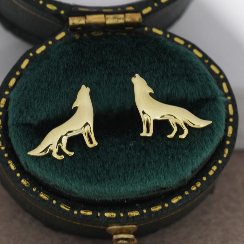 Howling Wolf Stud Earrings in Sterling Silver Silver or Gold | Etsy