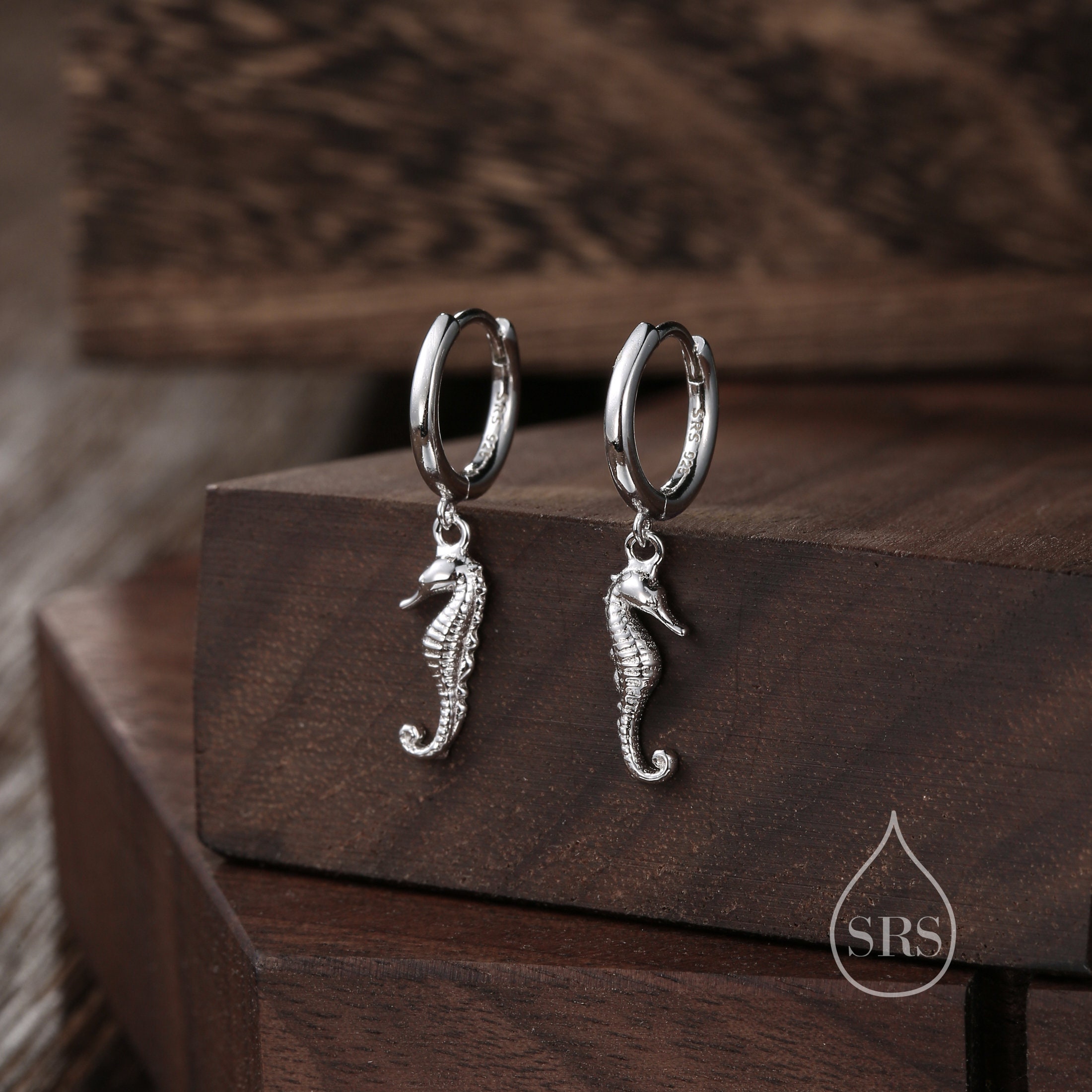 Sterling Silver Cute Seahorse Dangle Huggie Hoops Seahorse Hoop Earrings Dainty Dangle Earrings Fish Earrings Ocean Animal Etsy