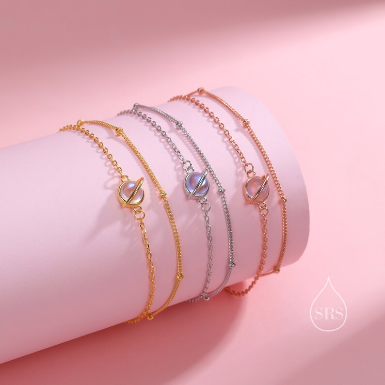 Double Layer Planet Bracelet in Sterling Silver With Bead Chain, Silver ...