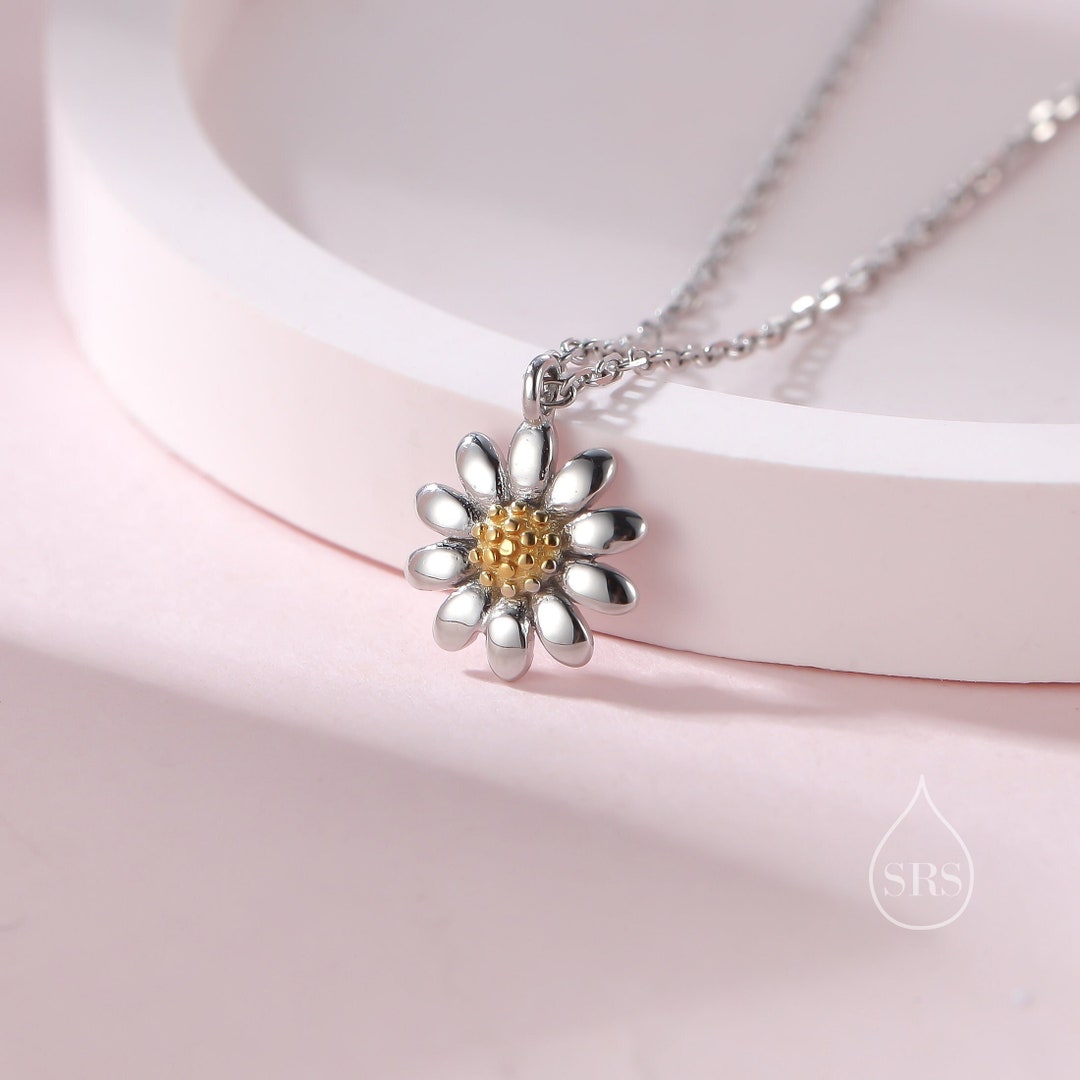 Sterling Silver Tiny Little Daisy Flower Pendant Necklace, Flower ...