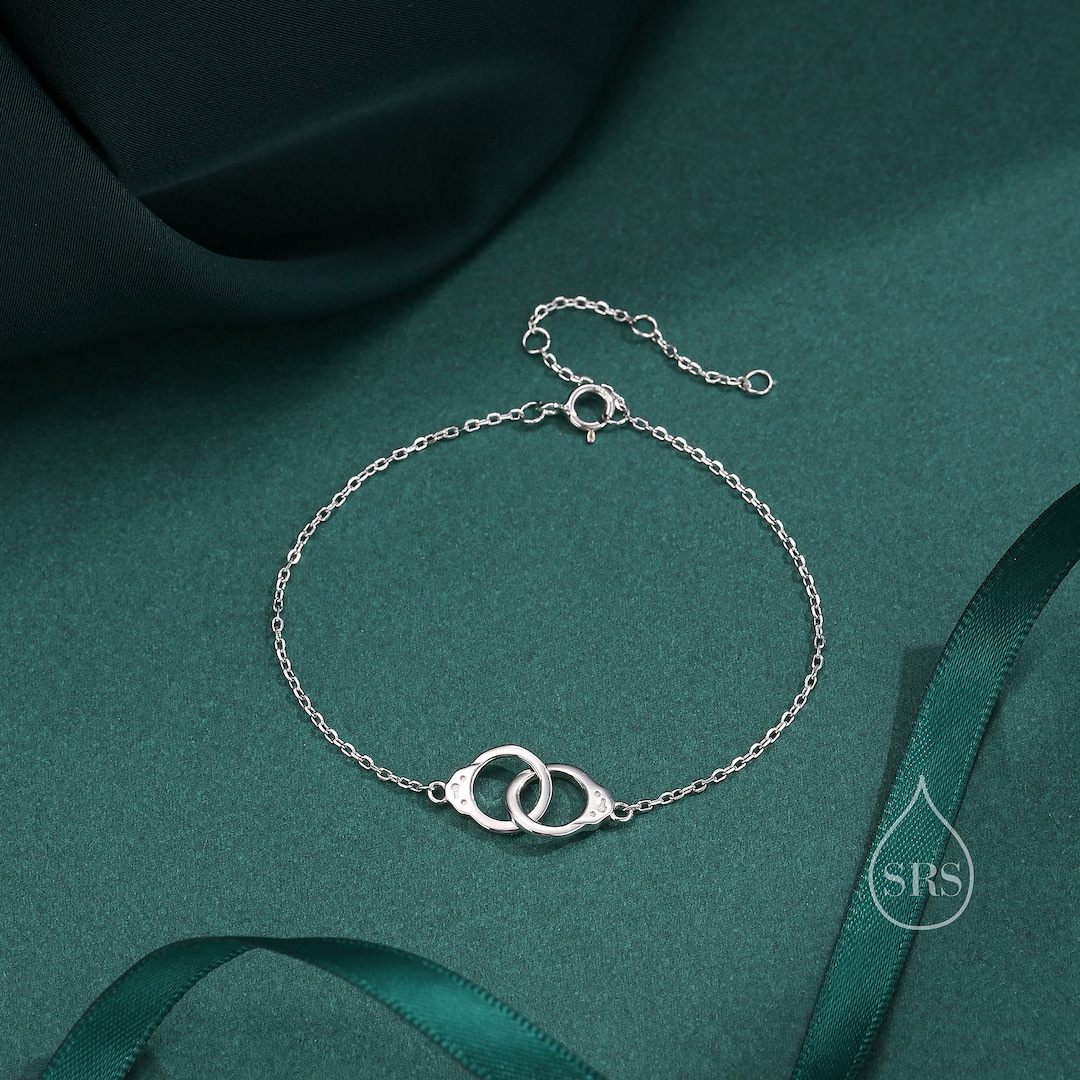 Sterling Silver Handcuff Bracelet in Sterling Silver, Silver or Gold, Interlinked Handcuff ...