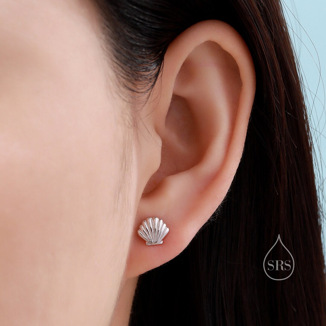 Seashell Stud Earrings in Sterling Silver, Silver or Gold, Ocean ...
