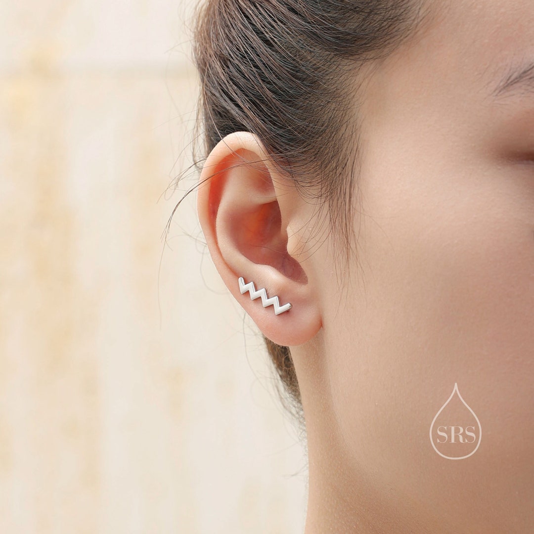 Zigzag Wave Crawler Earrings in Sterling Silver, Silver or Gold or Rose ...