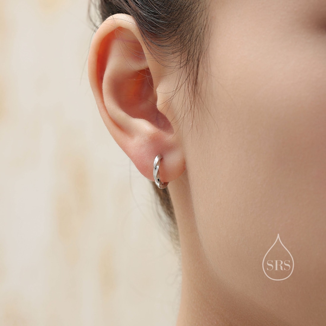 Sterling Silver Dainty Braided Huggie Hoops, Minimal Twist Hoops, Intertwining Hoop Earrings ...