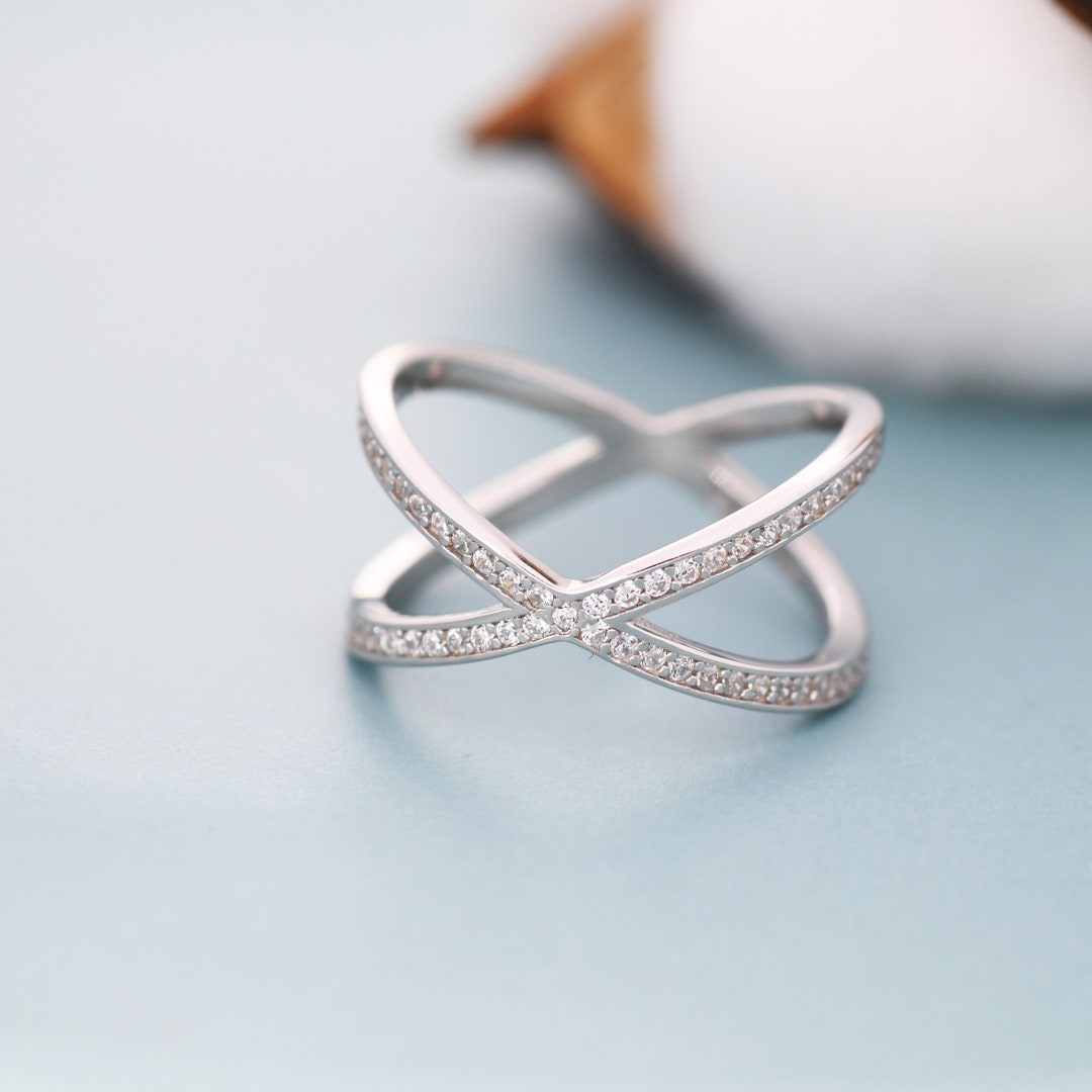 CZ Cross Ring in Sterling Silver Cross Ring, X Ring, Crossover Ring ...