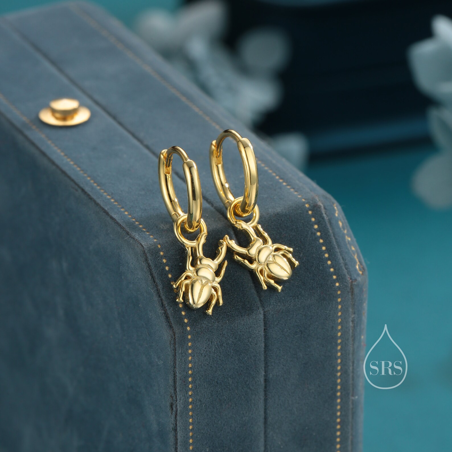 Stag Beetle Huggie Hoop Earrings in Sterling Silver, Silver, Gold or ...