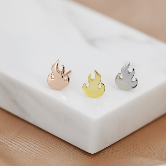 Fire Flame Stud Earrings in Sterling Silver Silver Gold or | Etsy UK