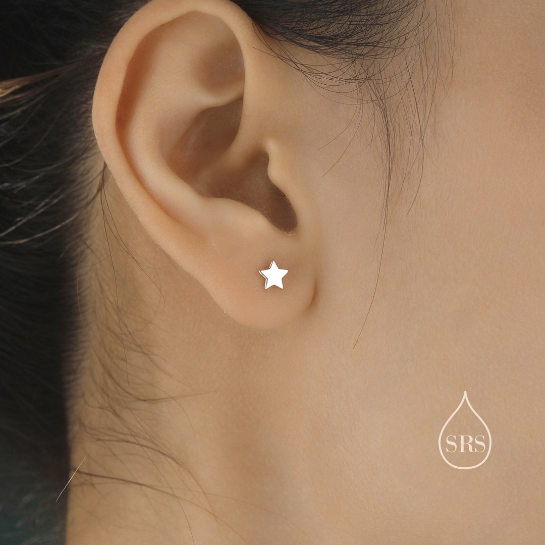 Tiny Star Stud Earrings in Sterling Silver, Dainty, Celestial Stud, Delicate and Pretty - Etsy