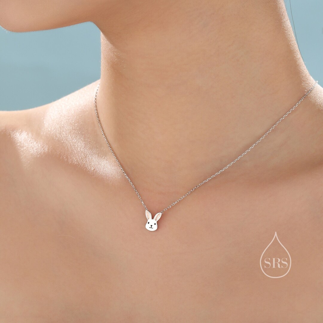 Tiny Little Rabbit Head Pendant Necklace in Sterling Silver, Silver ...