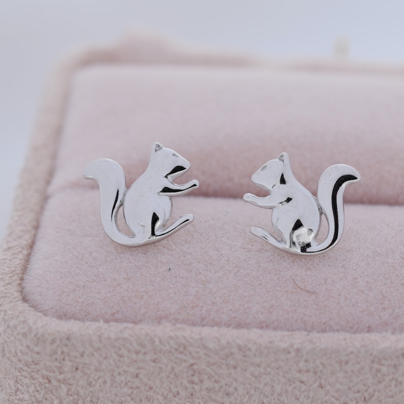 Squirrel Stud Earrings in Sterling Silver Silver or Gold - Etsy