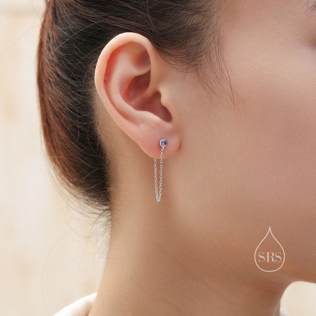 Purple CZ Chain Ear Jacket in Sterling Silver, Silver or Gold, Front ...