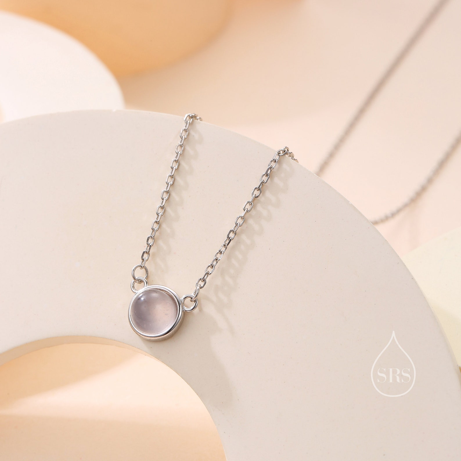 Sterling Silver Rose Quartz Dainty Coin Pendant Necklace - Delicate 8mm ...