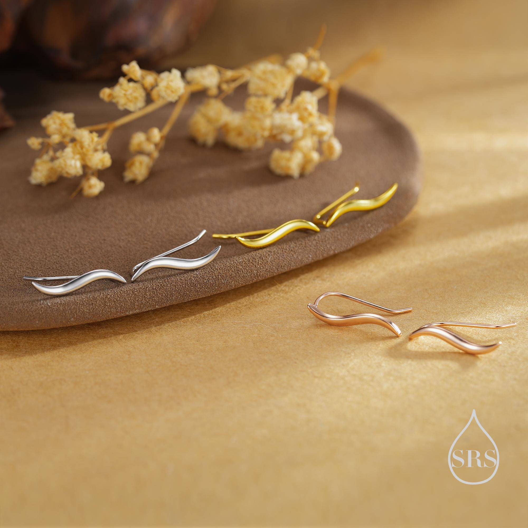 Minimalist Wave Crawler Earrings in Sterling Silver, Silver, Gold or ...