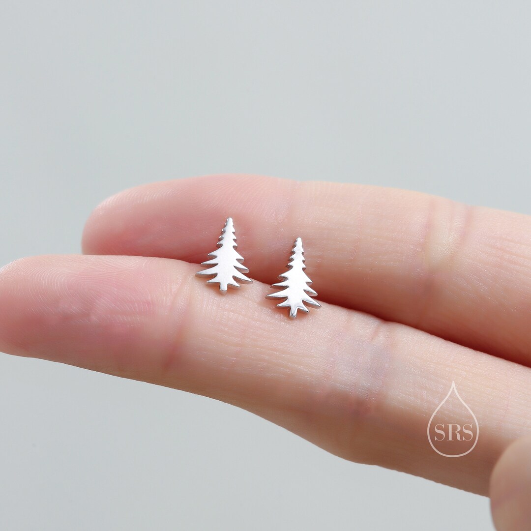 Sterling Silver Tiny Pine Tree Stud Earrings Earrings, Silver or Gold ...