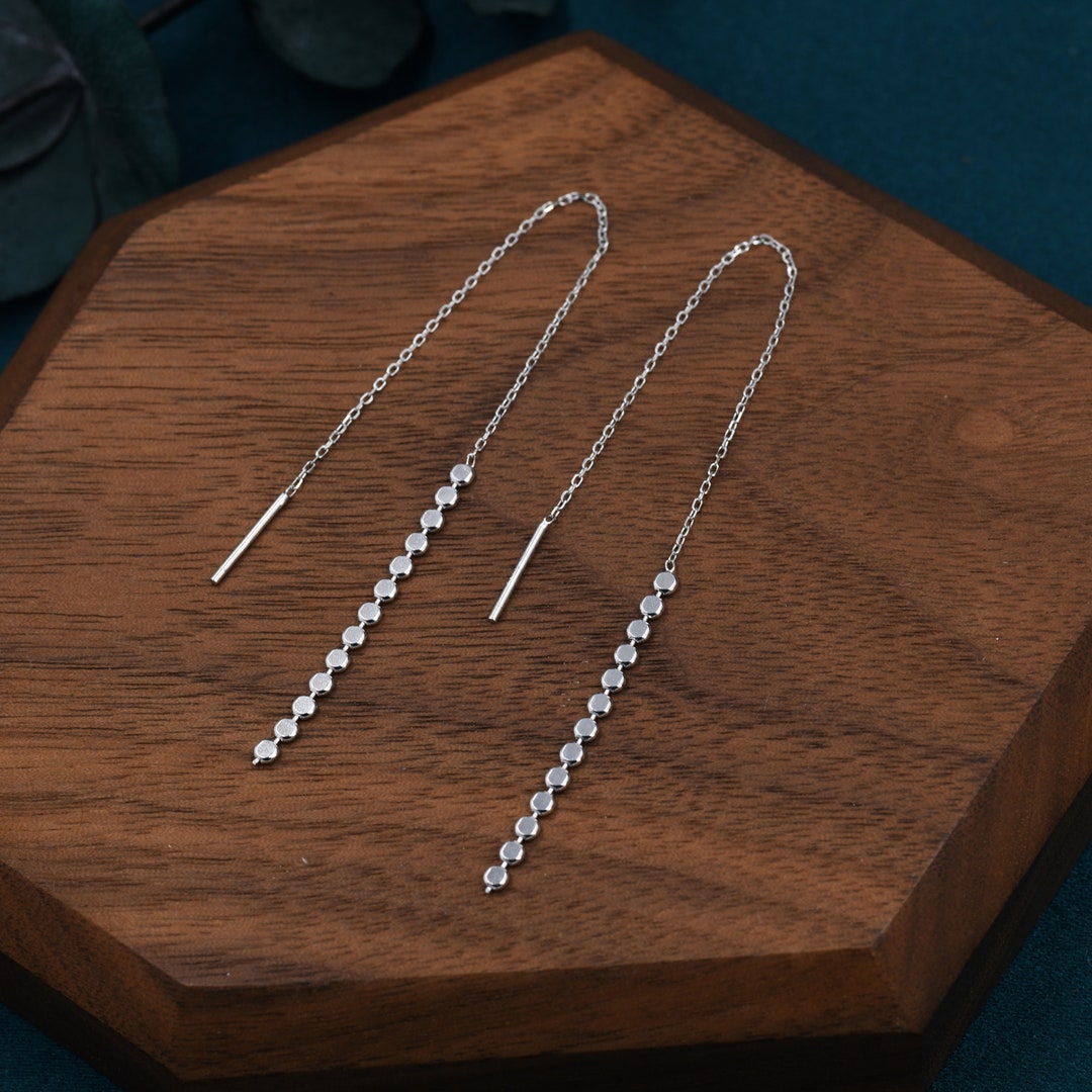 Minimalist Dotted Ear Threader in Sterling Silver Front and - Etsy UK