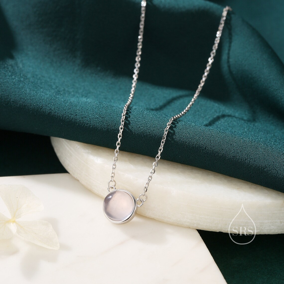 Sterling Silver Rose Quartz Dainty Coin Pendant Necklace - Delicate 8mm ...
