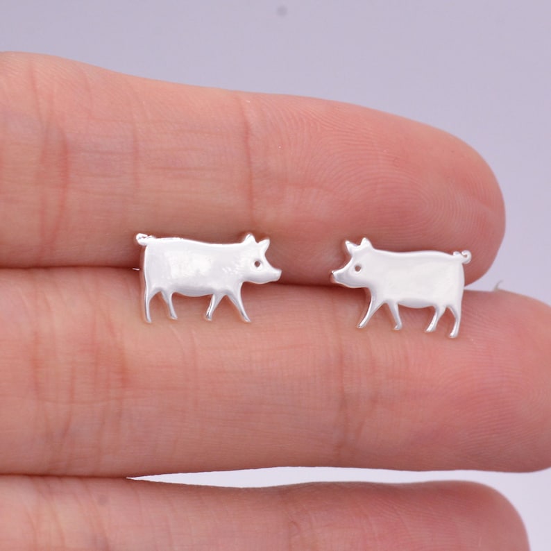Pig Stud Earrings in Sterling Silver Cute Fun Quirky | Etsy