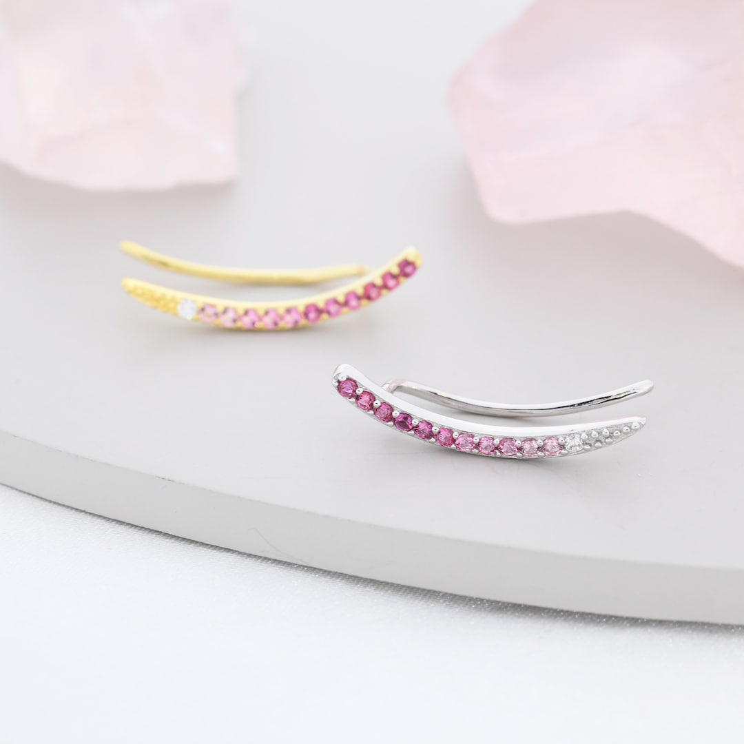 Ombre Ruby Pink CZ Crawler Earrings in Sterling Silver, Silver or Gold ...