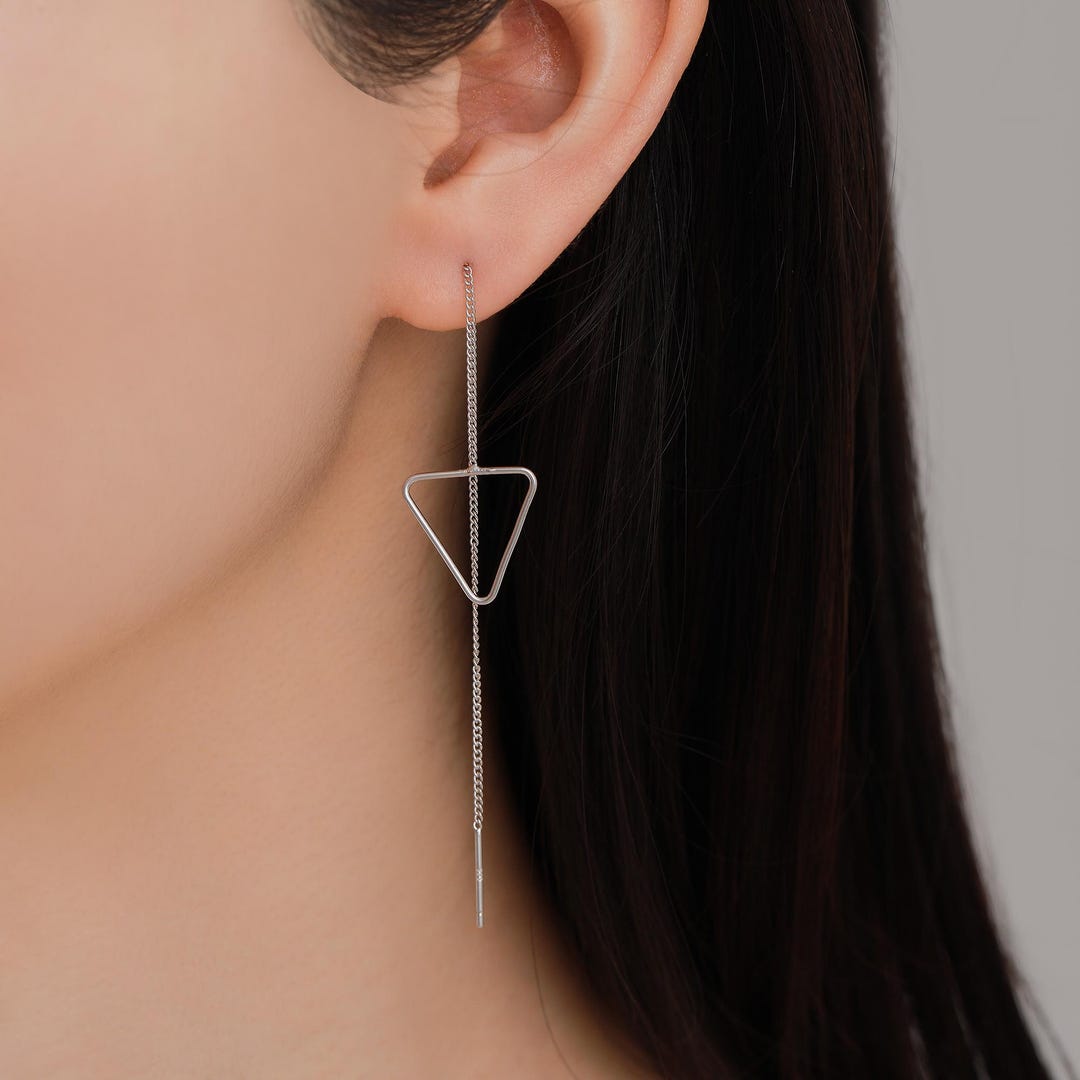 Open Triangle Threader Earrings in Sterling Silver, Silver or Gold or ...