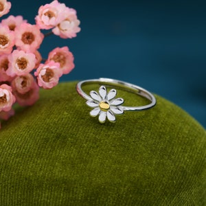 Sterling Silver Daisy Ring, Adjustable Size, Daisy Flower Ring, Dainty ...