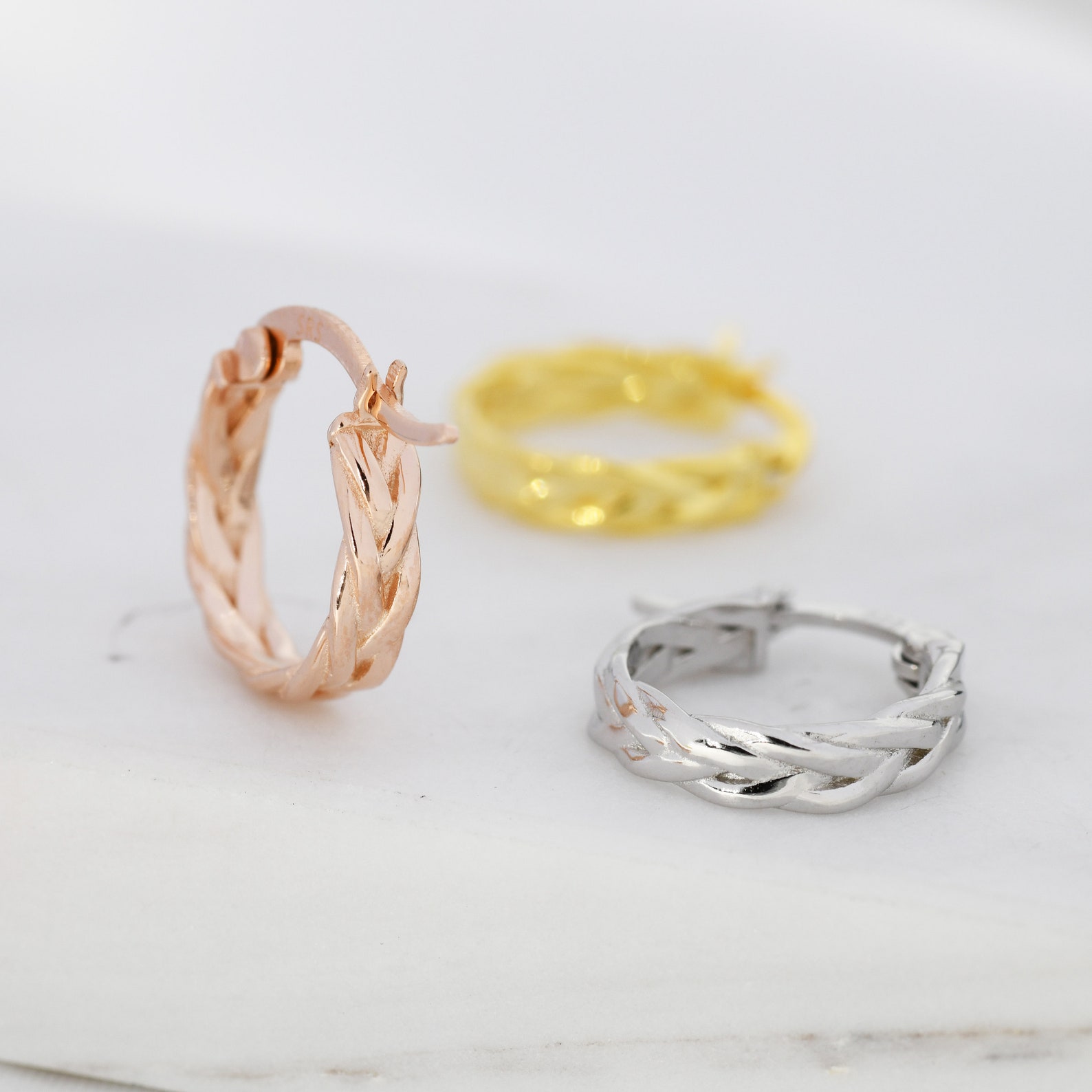 Braided Hoop Earrings in Sterling Silver Silver or Gold or - Etsy UK