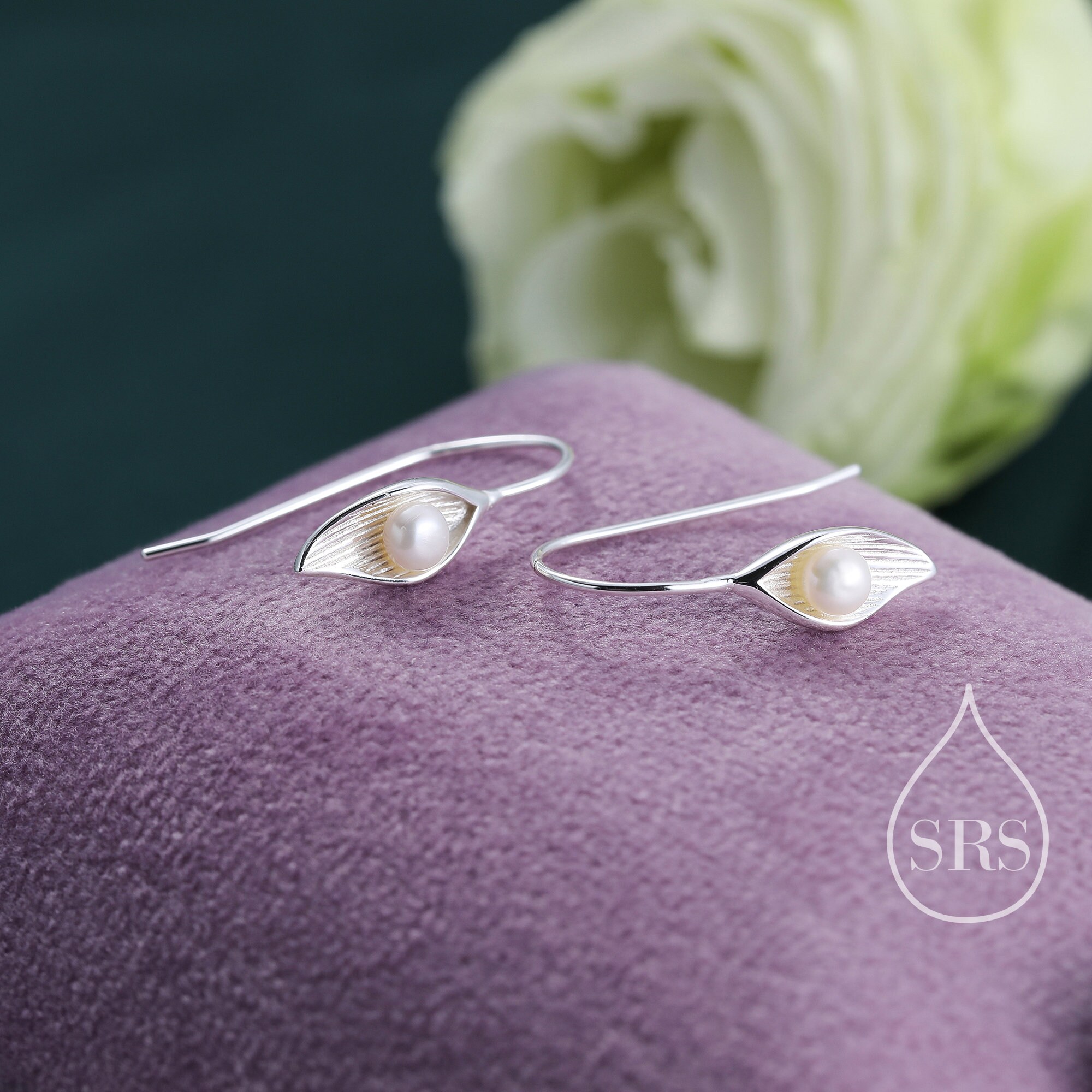 Sterling Silver Calla Lily Flower Hook Earrings With Fresh Water Pearls ...