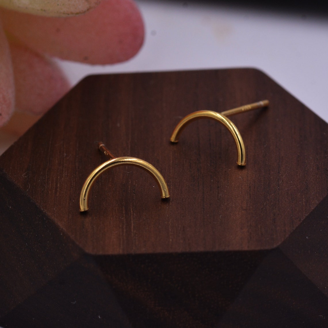 Delicate Curved Bar Stud Earrings in Sterling Silver Gold or | Etsy
