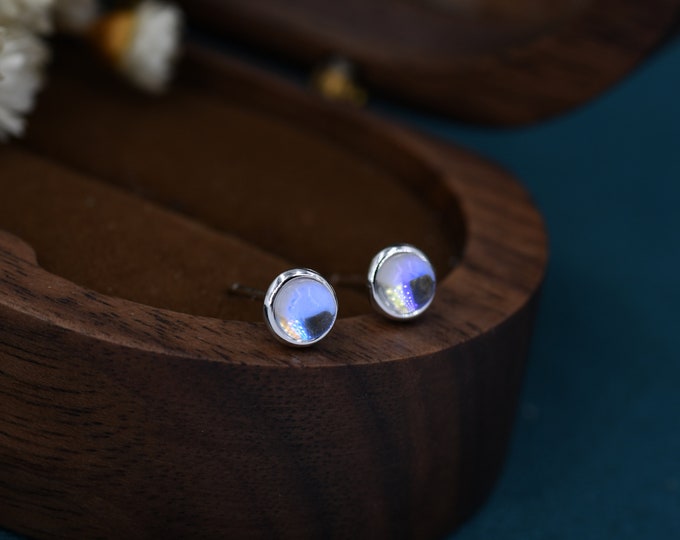 Moonstone Stud Earrings, Rainbow Moonstone Earrings, Dainty Gold Studs ...