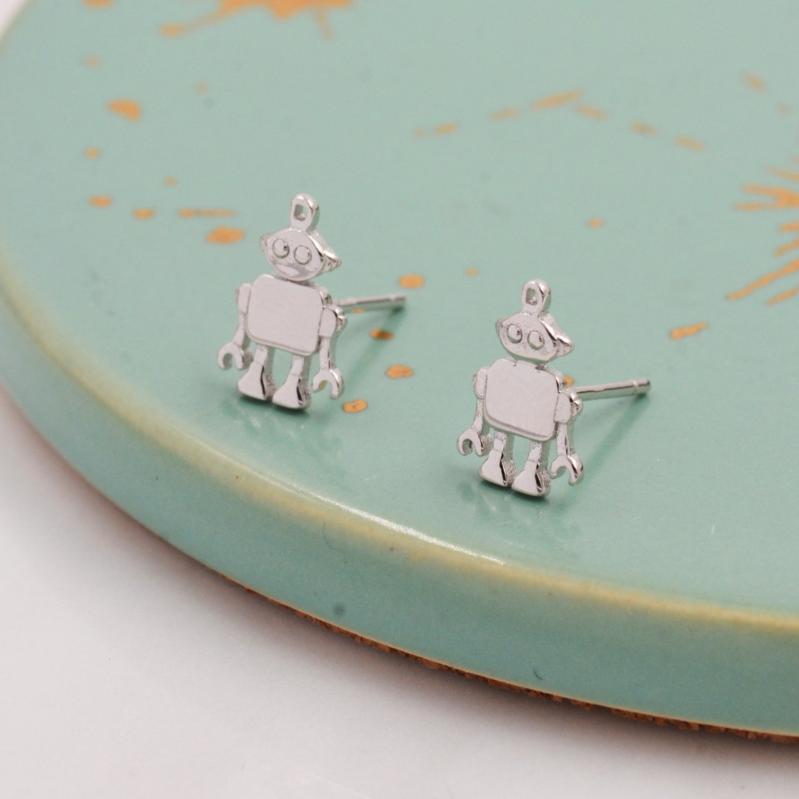 Sterling Silver Little Robot Stud Earrings Fun Cute Fun | Etsy