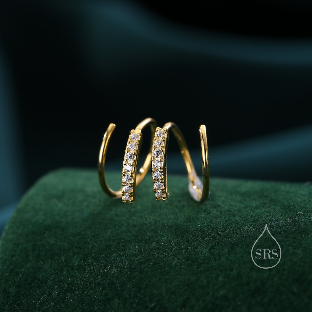 Single Piercing CZ Spiral Hoop Earrings in Sterling Silver, Various ...