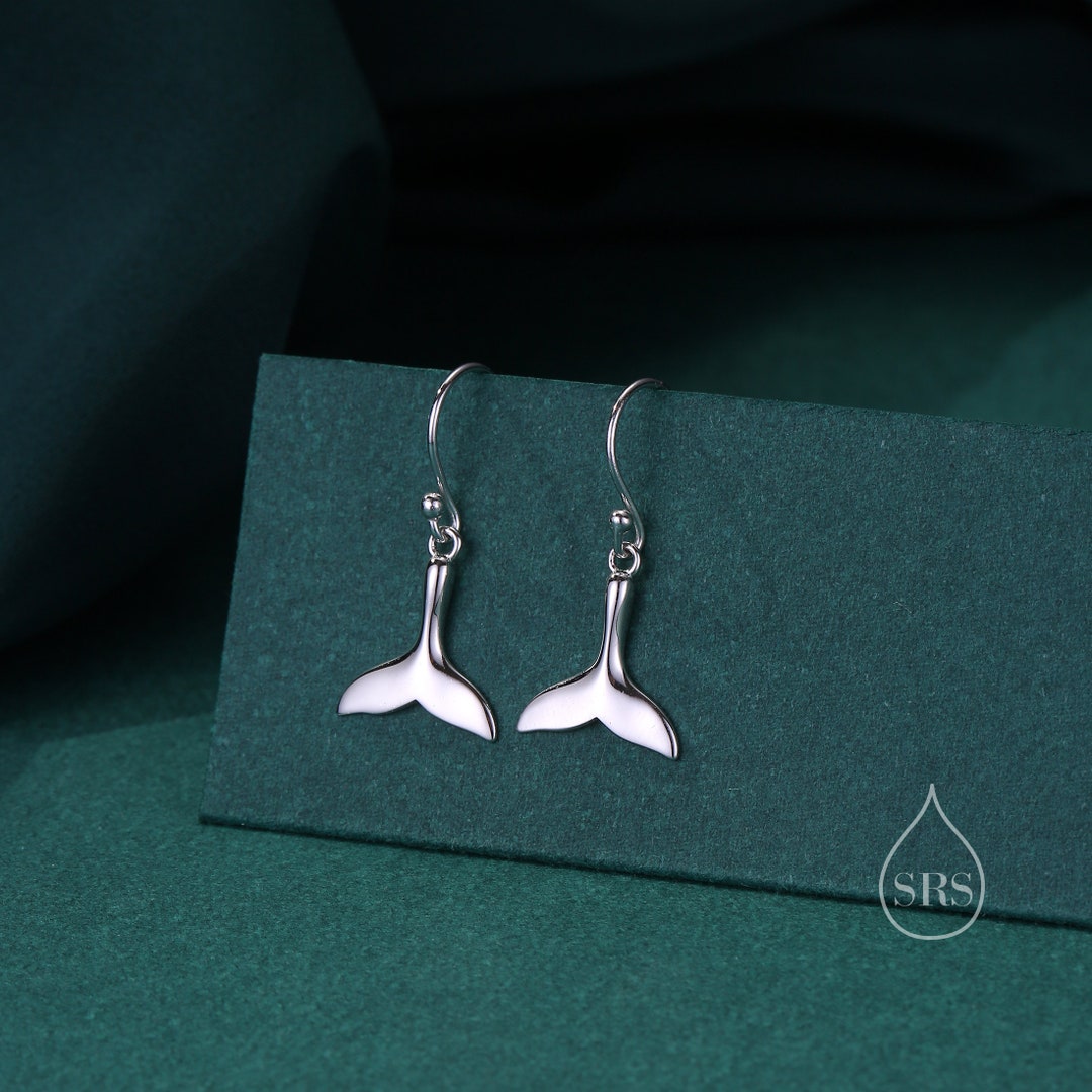 Whale Tail Drop Hook Earrings in Sterling Silver, Silver or Gold or ...