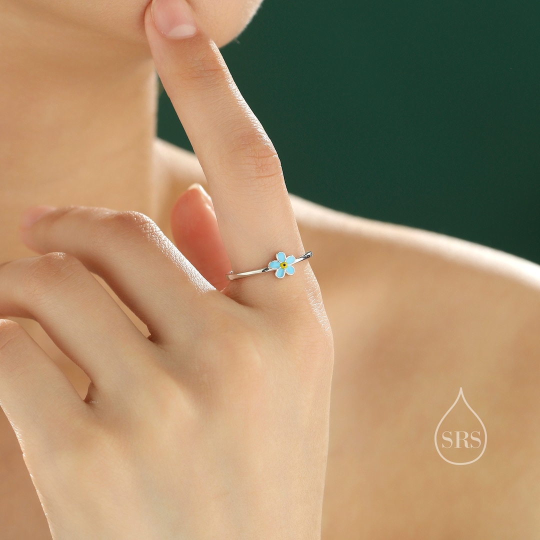 Sterling Silver Delicate Forget-me-not Flower Ring, Adjustable Size ...